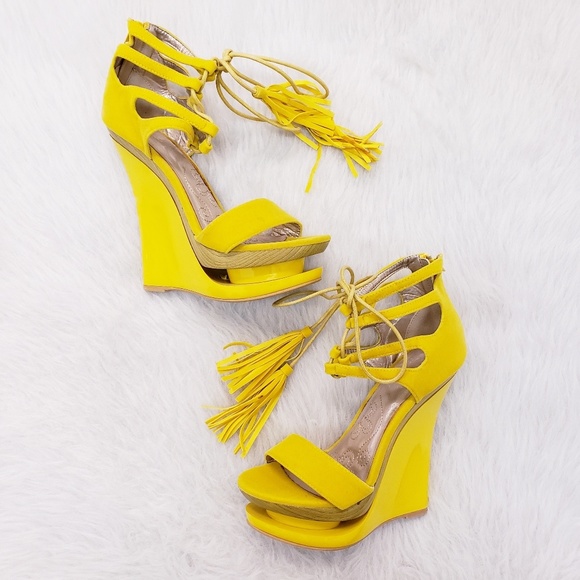 Shoes | Nwt Yellow Wedge Sandal | Poshmark